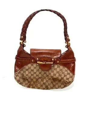Gucci | Bags | Gucci Vintage Horsebit Gg Canvas Leather Hobo Bag Brown ...